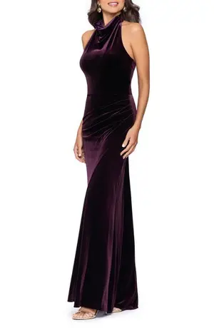 Betsy & Adam Velvet Halter Gown