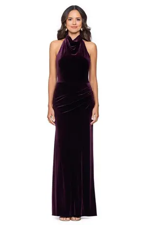 Betsy & Adam Velvet Halter Gown