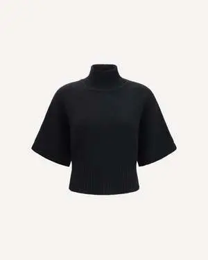 Alaïa Cropped Cashmere Turtleneck Sweater - Black