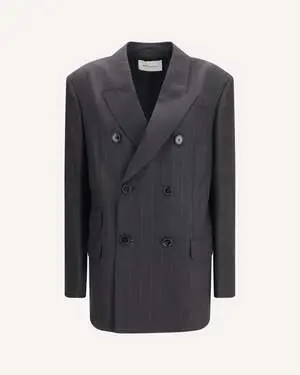 AMI Paris Striped Wool Double Breasted Blazer