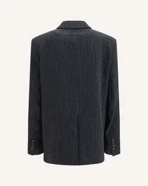 GANNI Pinstripe Wool Blazer - Grey