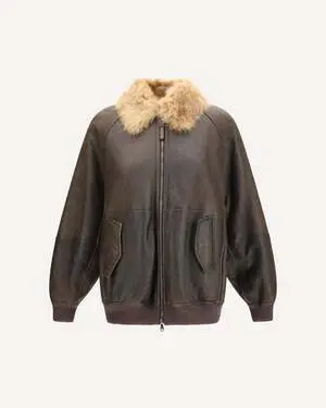 Brunello Cucinelli Vintage-effect Shearling Bomber With Shiny Zipper Pull