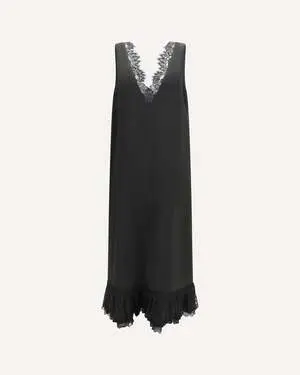 GANNI Lace-trimmed Satin Long Dress