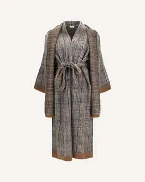 Brunello Cucinelli Prince Of Wales Double-knit Ohair And Wool Coat With Scarf Feale - Brown