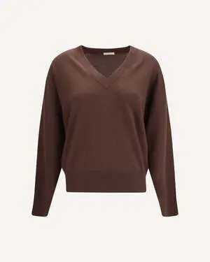 Brunello Cucinelli V-neck Cashere Sweater Feale - Brown