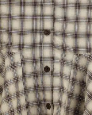 GANNI Check Flannel Peplum Shirt - Beige