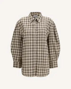 GANNI Check Fannel Shirt - Beige