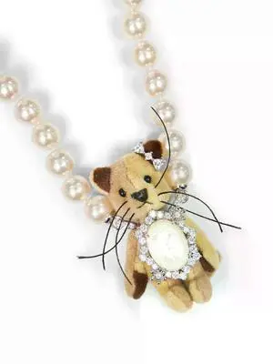 YVMIN Paradise Pearl-pendant Cat Necklace - Neutrals