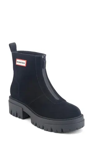 Hunter Gemma Front Zip Leather Boot - Black Suede