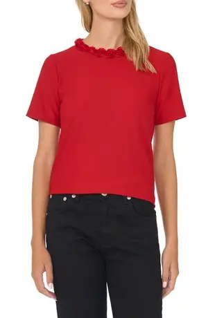 CECE DUPRAZ Rosette Trim T-shirt - Deep Crimson