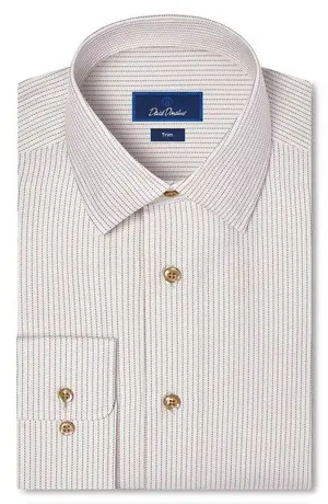 David Donahue Trim Fit Micro Stripe Cotton Dress Shirt - Dune