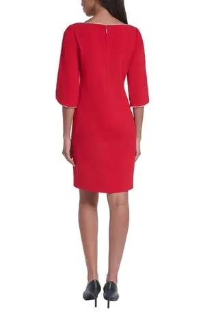 Karl Lagerfeld Paris Pearly Bead Scuba Crepe Sheath Dress - Admiral Red