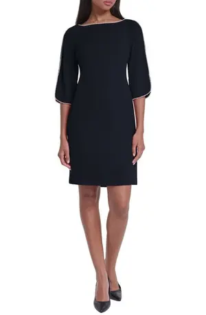 Karl Lagerfeld Paris Pearly Bead Scuba Crepe Sheath Dress - Black