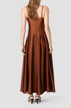 French Connection Pleated Sleeveless Satin Maxi Dress