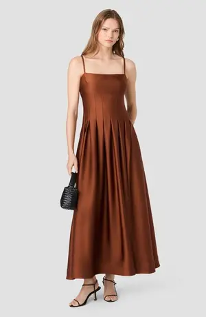 French Connection Pleated Sleeveless Satin Maxi Dress