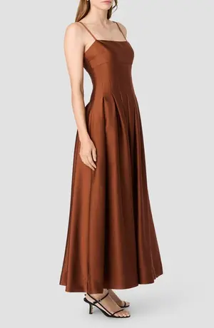 French Connection Pleated Sleeveless Satin Maxi Dress