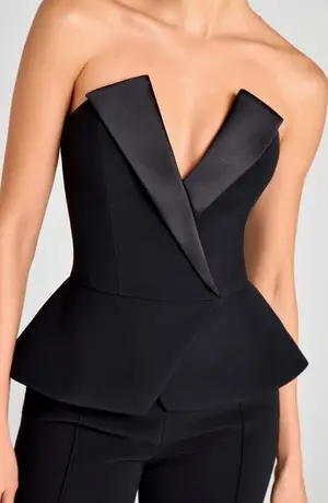 NADINE MERABI Taylor Satin Lapel Strapless Jumpsuit