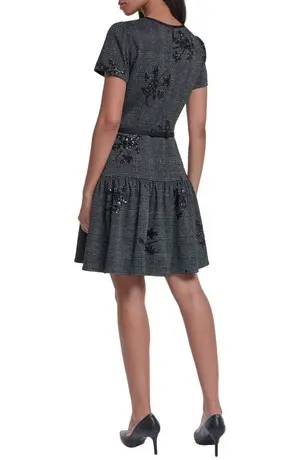 Karl Lagerfeld Paris Plaid Sequin Ponte Minidress