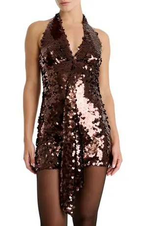 Bardot Avalee Paillette Halter Minidress