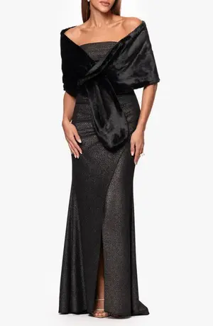 Betsy & Adam Bow Faux Fur Shawl