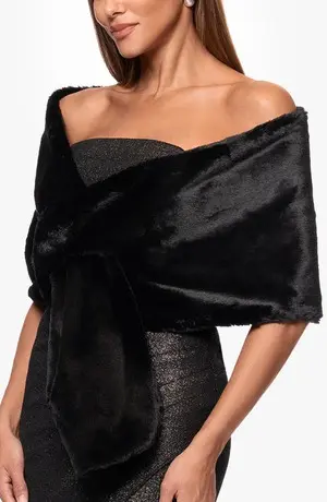 Betsy & Adam Bow Faux Fur Shawl