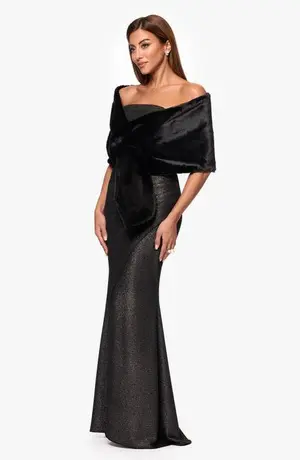 Betsy & Adam Bow Faux Fur Shawl