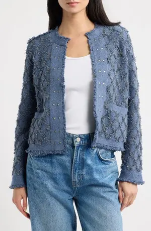 NIC+ZOE Diamond Fringe Knit Jacket - Blue Mix