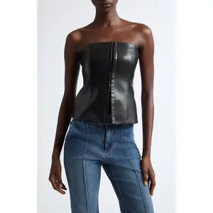 Alice + Olivia Pat Strapless Faux Leather Top