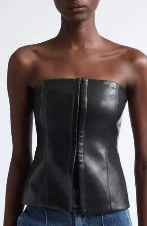 Alice + Olivia Pat Strapless Faux Leather Top
