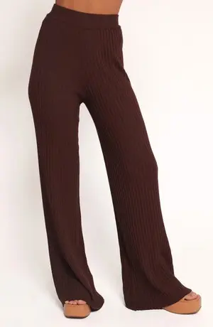 PETAL & PUP Aylia Rib Knit Top & Flare Leg Pants Set