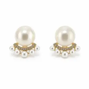 ANGEL BAROCCO Freshwater Pearl Crystal Crown Stud Earrings
