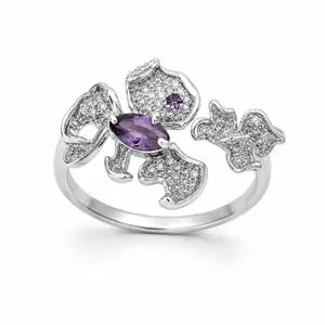ANGEL BAROCCO Purple Floral Zircon Sterling Ring - Silver