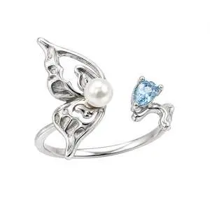 ANGEL BAROCCO Sterling Freshwater Pearl Butterfly Open Ring - Silver