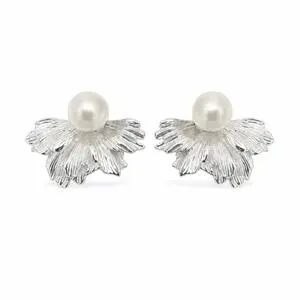 ANGEL BAROCCO Freshwater Pearl Layered Fan Stud Earrings - Silver