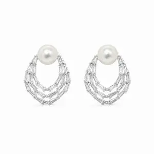 ANGEL BAROCCO Freshwater Pearl Baguette Crystal Stud Earrings