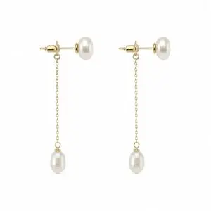 ANGEL BAROCCO Freshwater Pearl Chain Drop Stud Earrings - Gold