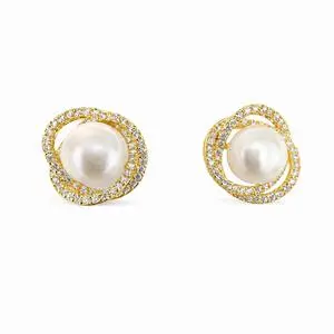 ANGEL BAROCCO Freshwater Pearl Double Halo Stud Earrings