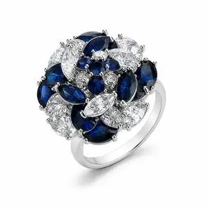 ANGEL BAROCCO Clear Zirconia Floral Cluster Open Ring - Blue