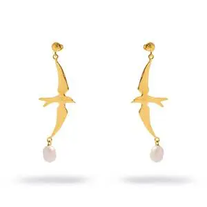 EBRU JEWELRY Free Spirit Sparrow Pearl Drop Earrings - Gold