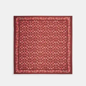 COACH Signature Posey Cluster Print Silk Square Scarf - Brown/multi