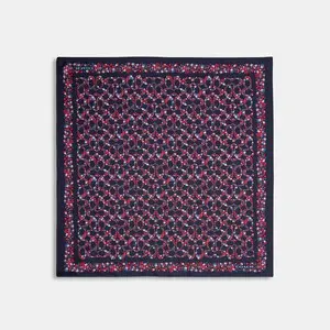 COACH Signature Posey Cluster Print Silk Square Scarf - Navy Multi
