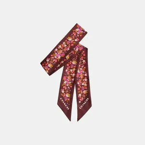 COACH Signature Posey Cluster Print Silk Skinny Scarf - Brown/multi