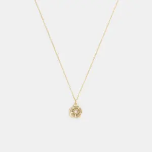 COACH Pavé Tea Rose Pendant Necklace - Gold/clear