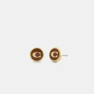 COACH Signature Enamel Stud Earrings - Gold/brown