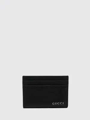 Gucci Grained Leather Card Holder With Metallic Logo And Four Slots - Black