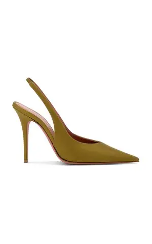 Amina Muaddi Anok Satin Slingback Pumps - Olive