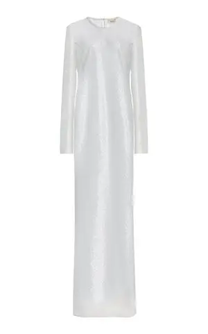 TEMILY Knuckleduster Metallic Georgette Maxi Dress