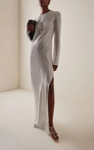 TEMILY Knuckleduster Metallic Georgette Maxi Dress