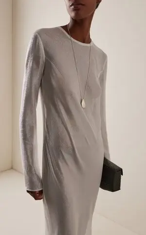 TEMILY Knuckleduster Metallic Georgette Maxi Dress