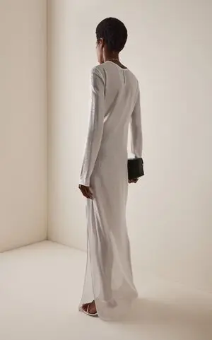 TEMILY Knuckleduster Metallic Georgette Maxi Dress